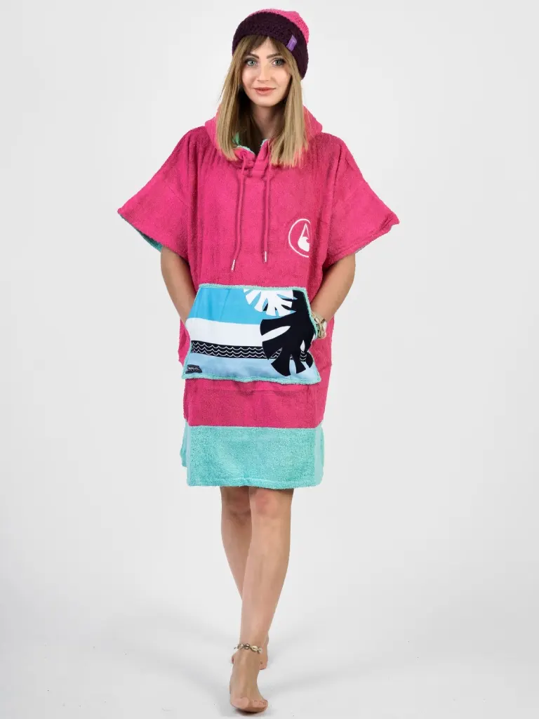 Poncho de plajă Wave Hawaii Poncho Pink Wave, 60% Bambus, 40% Bumbac, S ...