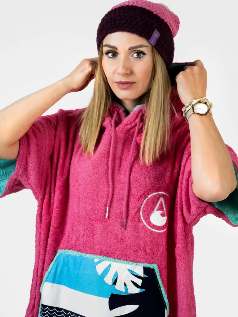 Poncho de plajă Wave Hawaii Poncho Pink Wave, 60% Bambus, 40% Bumbac, S ...