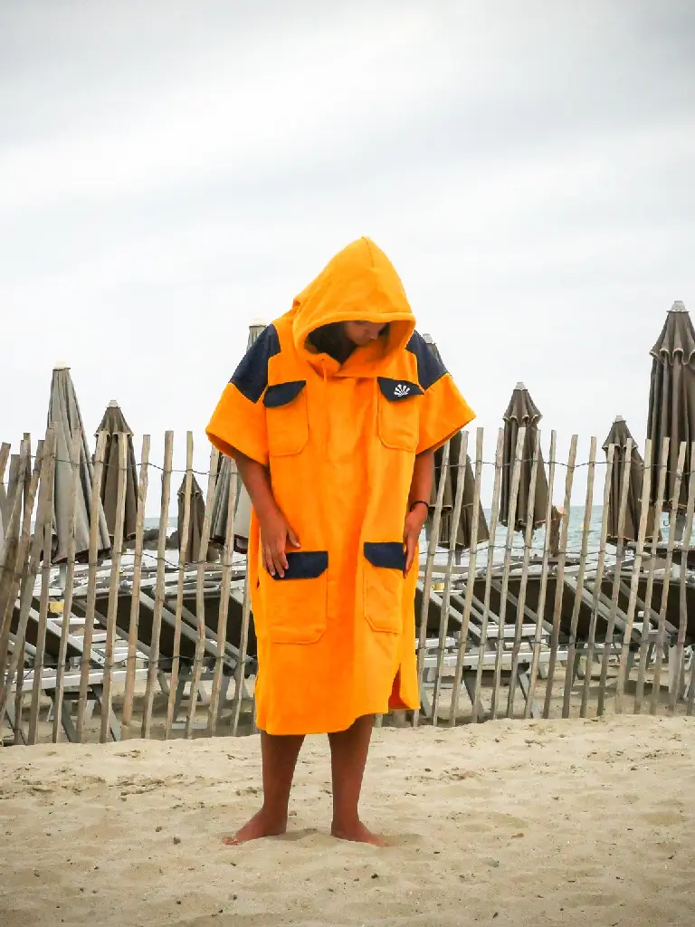 Poncho plaja dama | V PONCHO Grey Blue Femei